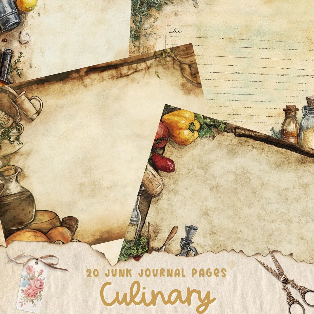 Vintage Cookbook Junk Journal, Watercolor Food Page, Cooking Digital ...