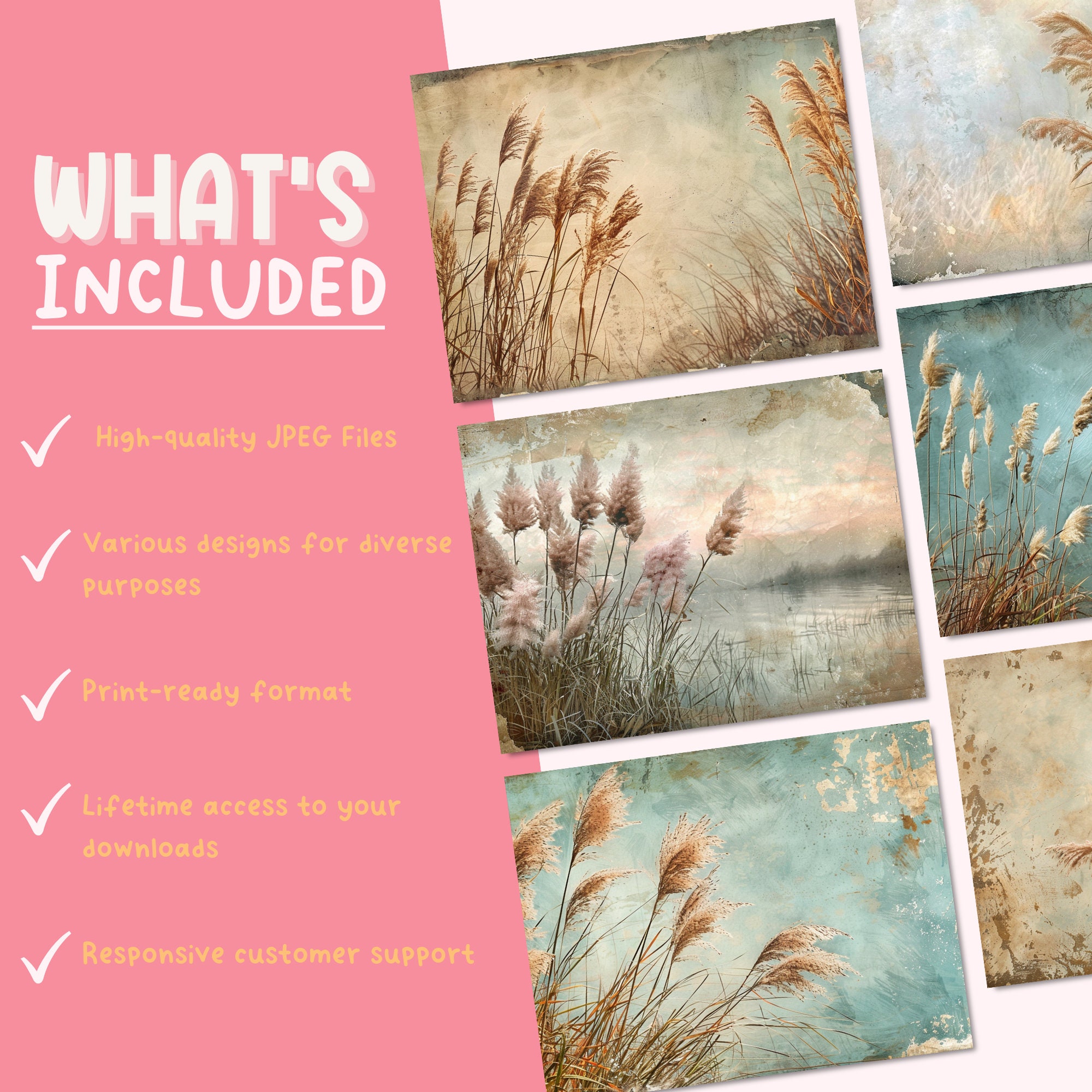 Pampas Grass Junk Journal Printable Pages, Digital Scrapbook Paper Kit ...