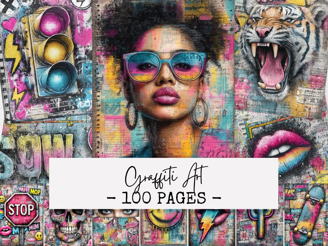 Graffiti Junk Journal Papers, Urban Street Art Digital Paper, Bold ...