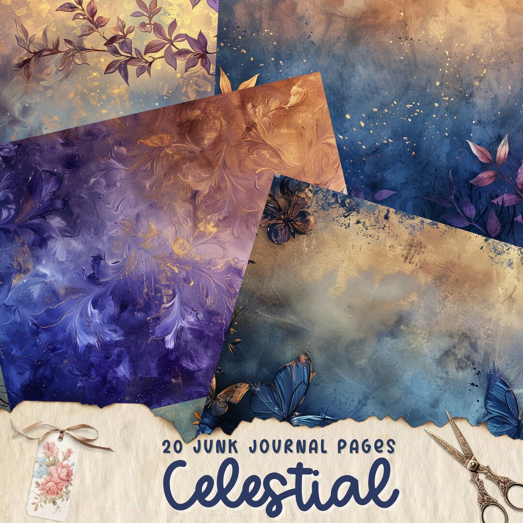 Celestial Junk Journal Pages, Digital Scrapbook Paper Kit, Vintage ...