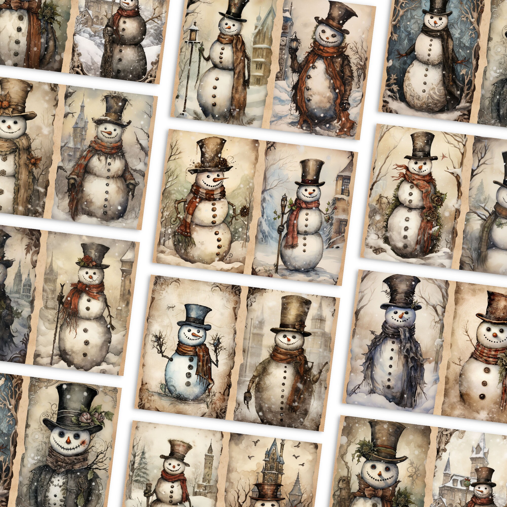 Snowman Junk Journal Pages, Digital Scrapbook Paper Kit, Christmas ...