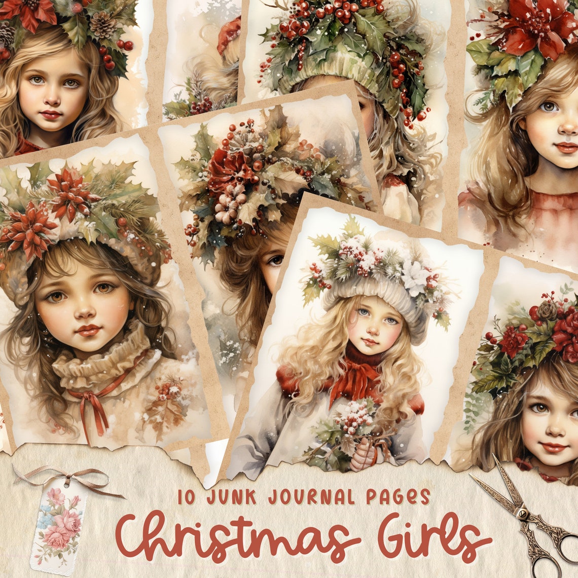 Christmas Girl Junk Journal Kit, Christmas Junk Journal Printable Page ...