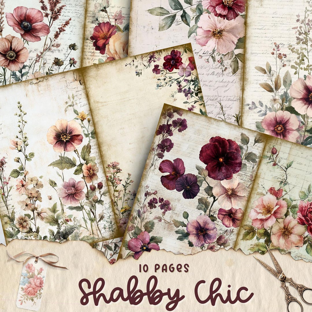 Shabby Chic Junk Journal Pages, Pink Roses, Pearls, Lace, Printable ...