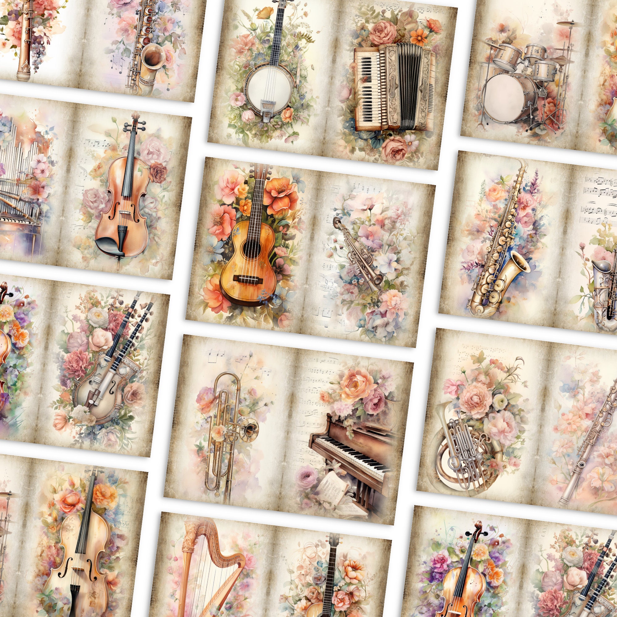 Vintage Music Junk Journal Pages, Digital Scrapbook Paper Kit, Musical ...