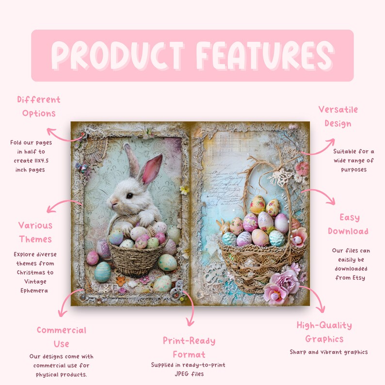 Easter Junk Journal Pages, Bunny Junk Journal, Rabbit, Journal Pages ...