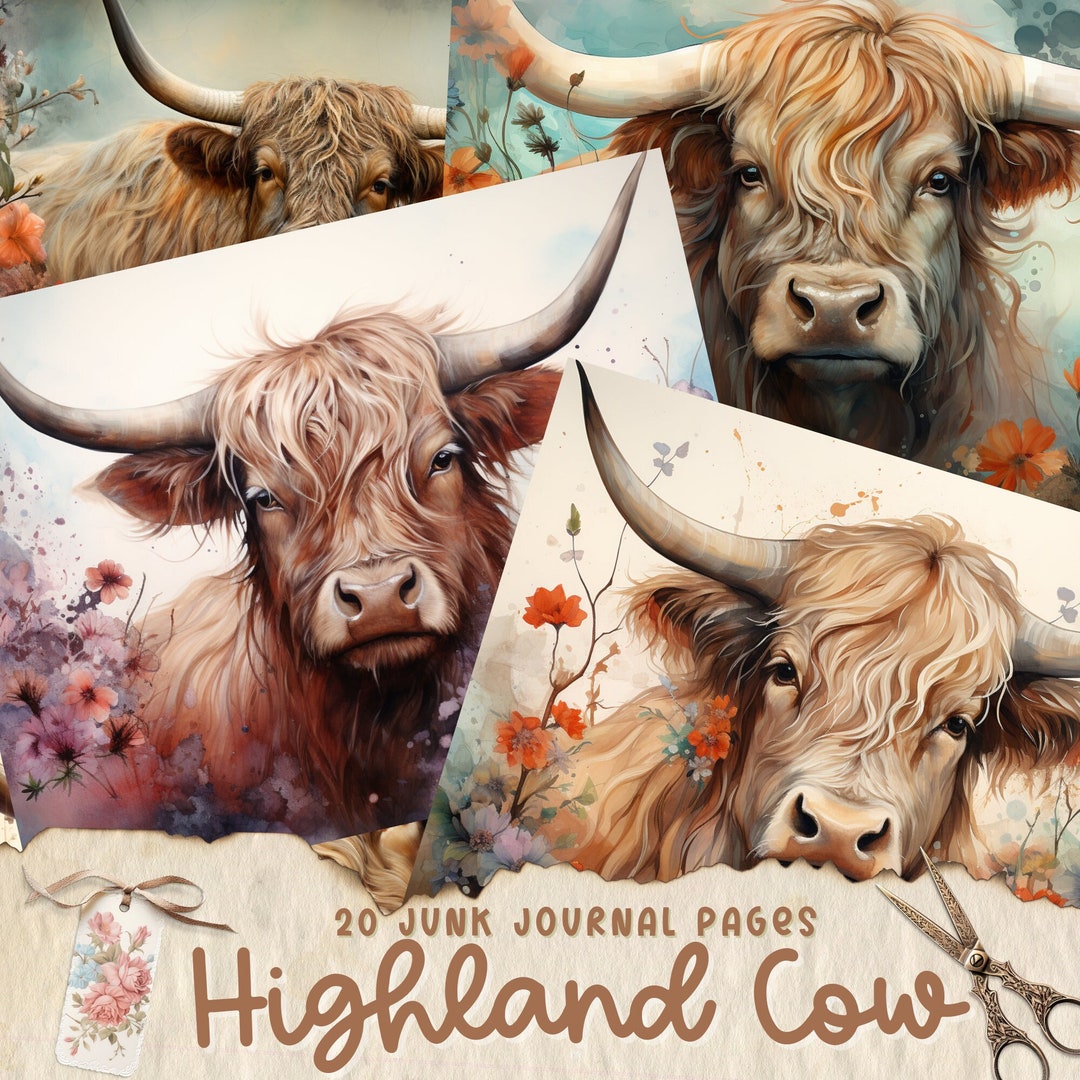 Highland Cow Junk Journal Pages, Vintage Floral Journal Papers, Junk ...