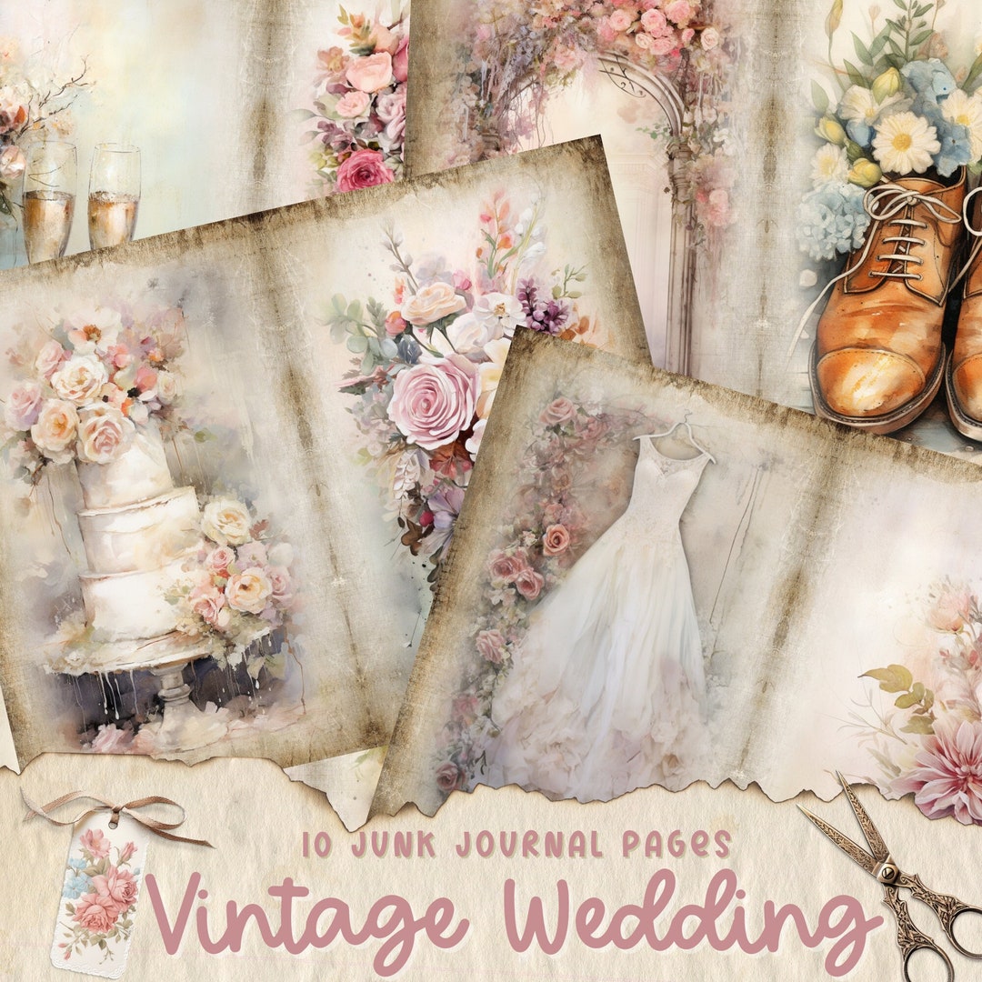 Vintage Wedding Junk Journal Kit, Printable JPG Pages, Marriage Love ...