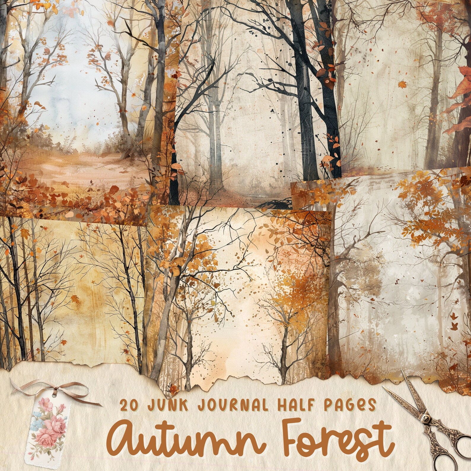 Autumn Junk Journal Pages, Digital Fall Scrapbook Paper, Printable ...