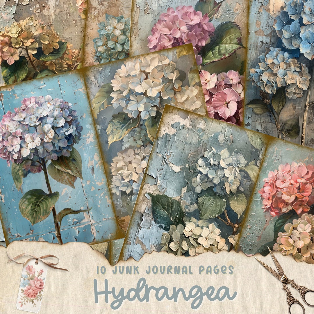 Colorful Hydrangea Junk Journal Printable, Vintage Hydrangea Junk ...