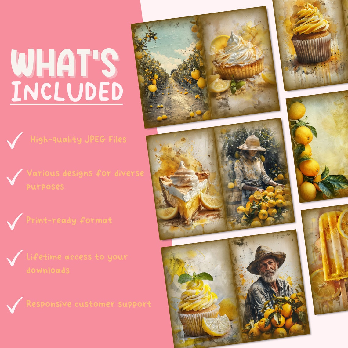Lemon Junk Journal Pages, Digital Scrapbook Paper Kit, Fruit Printable ...