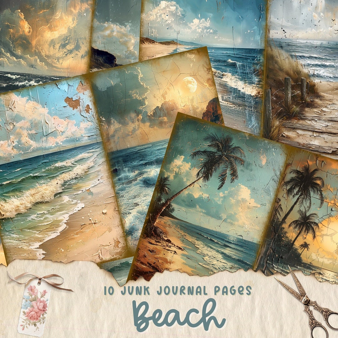 Vintage Beach Junk Journal Pages, Digital Beach Themed Scrapbook Paper ...