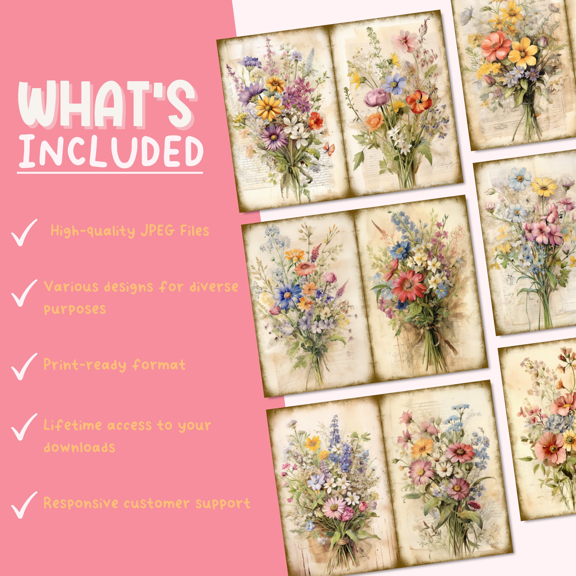 Watercolor Wildflowers Junk Journal Printable Page, Flowers Junk ...