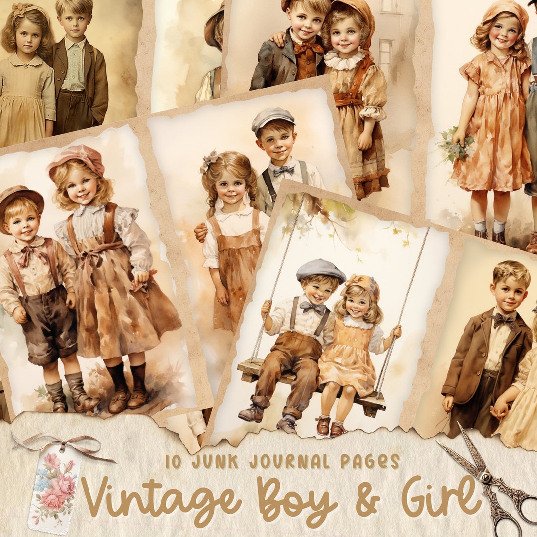 Vintage Girl and Boy Junk Journal Pages, Vintage Junk Journal Kit, Junk ...