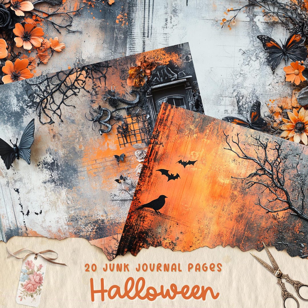 Halloween Junk Journal Printable Pages, Digital Scrapbook Paper, Spooky ...