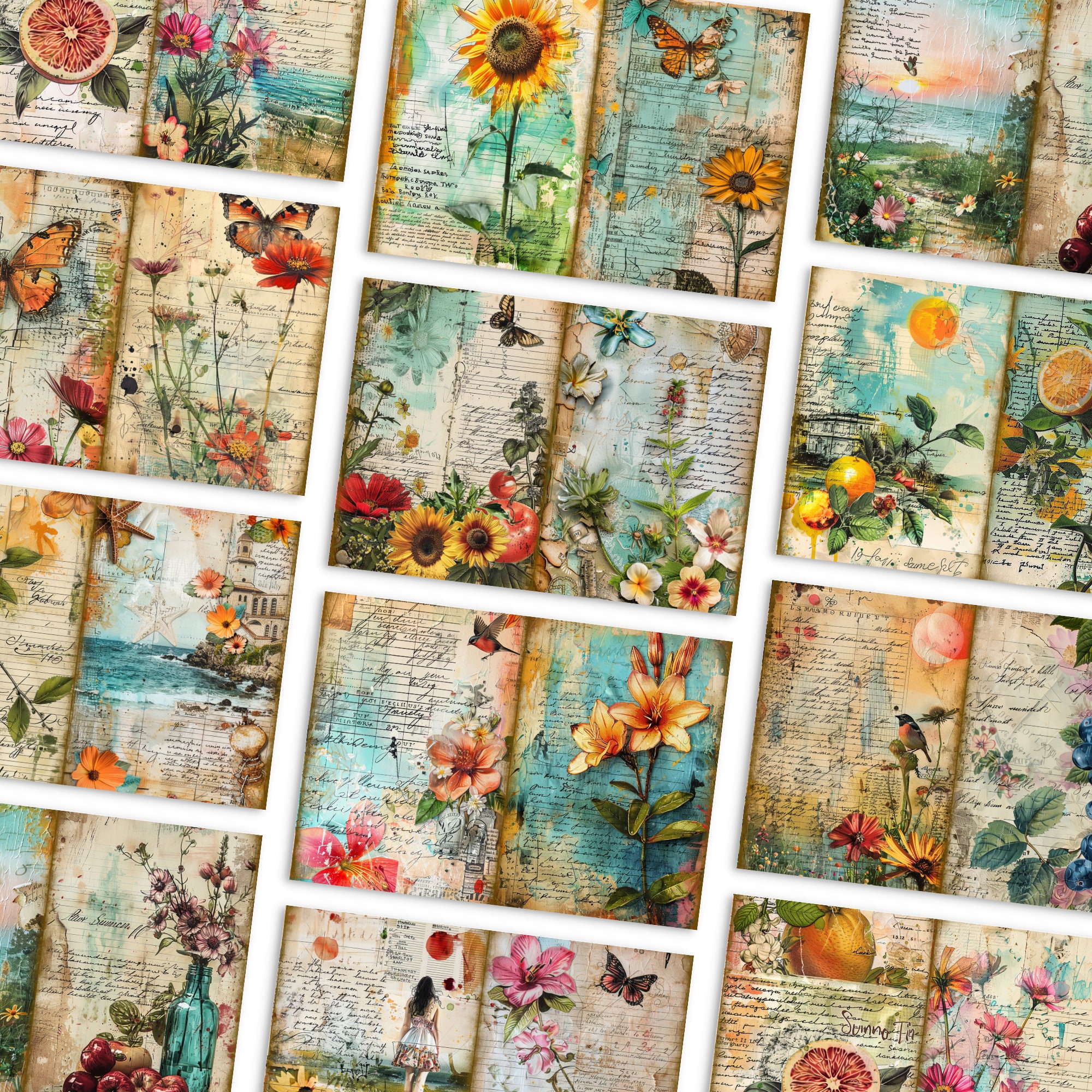 Summer Digital Junk Journal Background, Sand and Sea Collage Printable ...