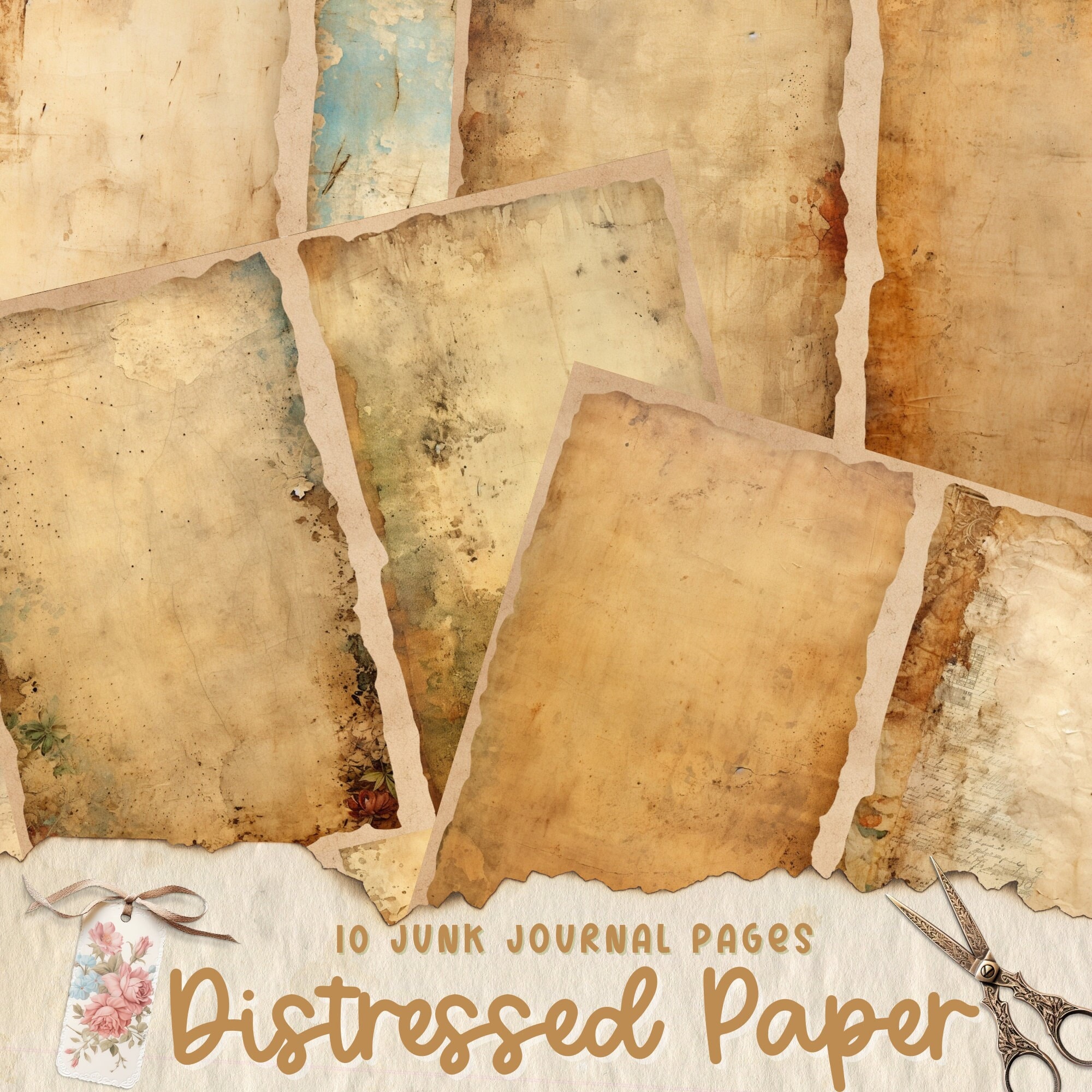 Distressed Paper Junk Journal Pages, Vintage Junk Journal Kit, Junk ...