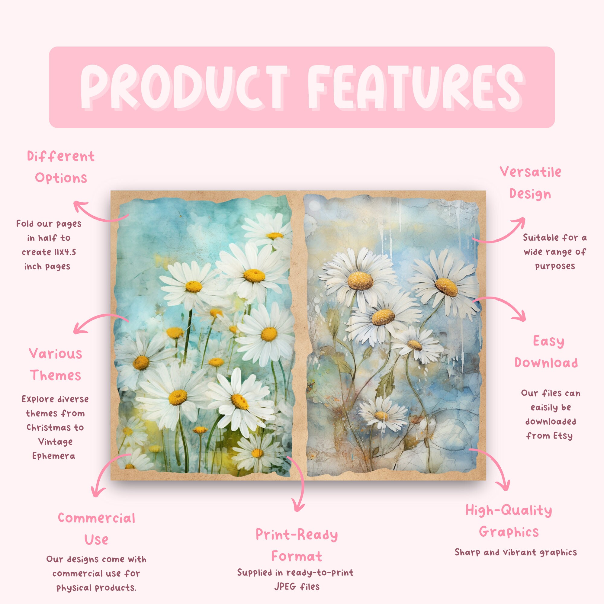 Lazy Daisy, Junk Journal Kit, Flower, Daisies, Vintage, Junk Journal ...