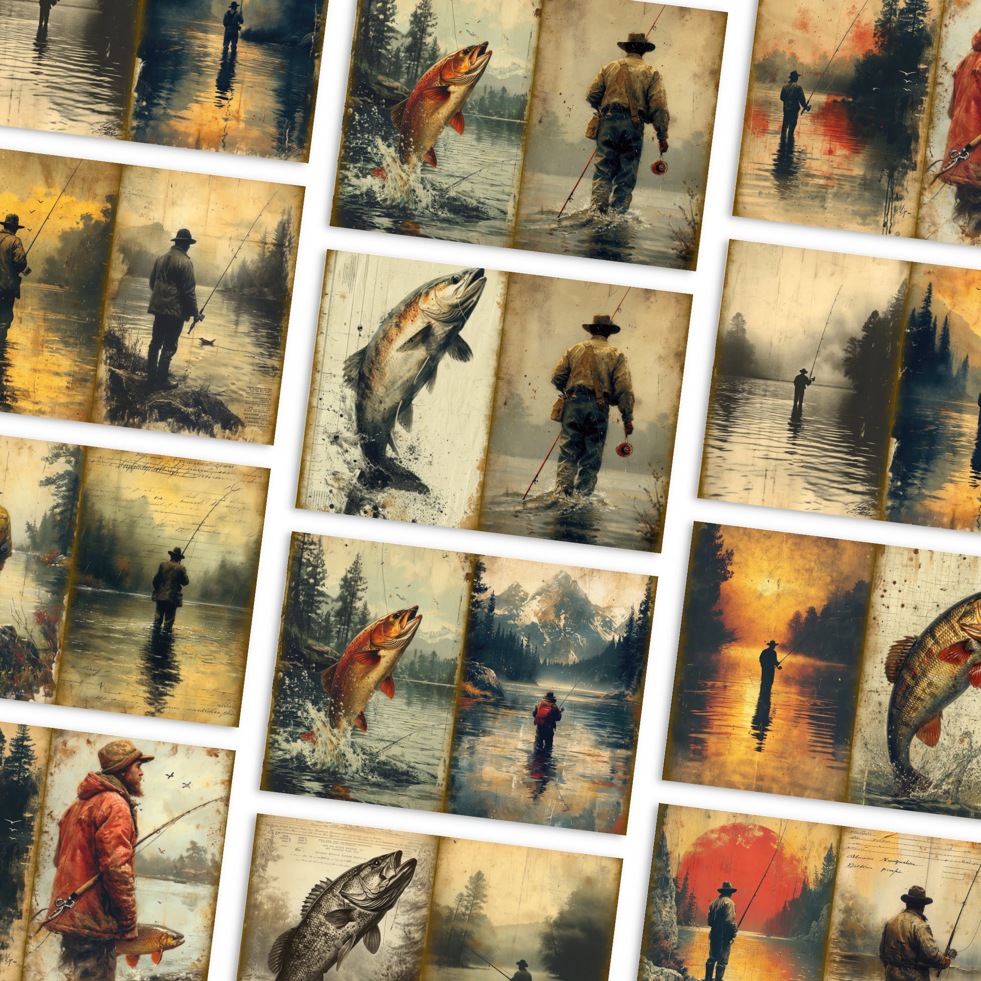 Fishing Junk Journal Pages, Fishermen Ephemera, Vintage Fisherman ...