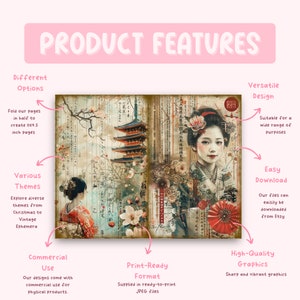 Vintage Japan Junk Journal Pages, Digital Scrapbook Paper Kit, Japanese ...