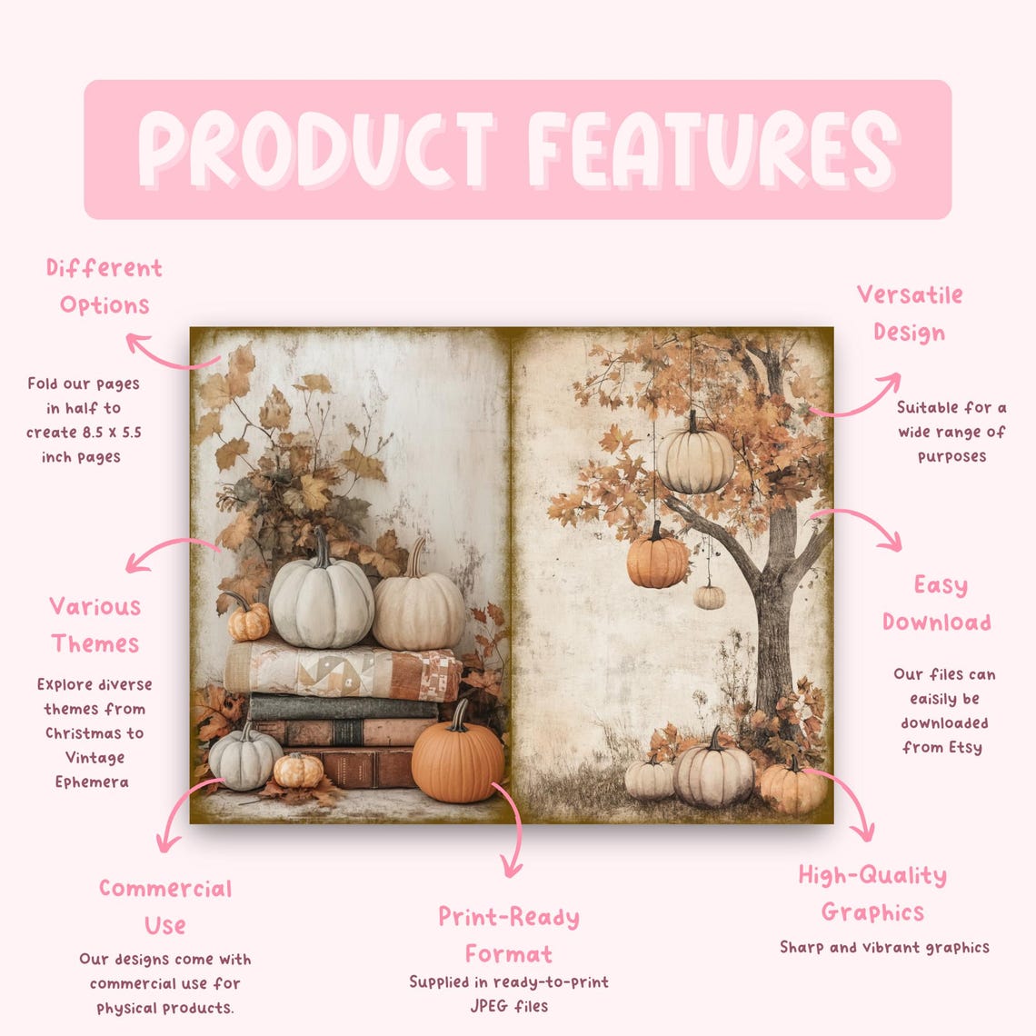 Fall Pumpkins Junk Journal Pages, Autumn Printable Papers With Pumpkins ...