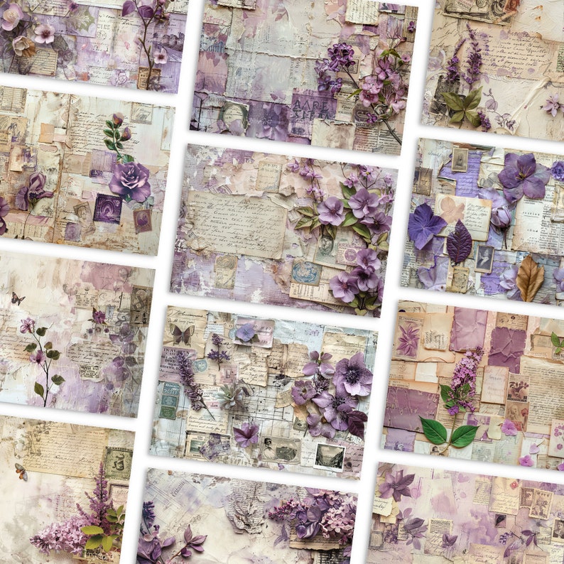 Junk Journal | Purple Newspaper Collage Style | Journal Pages | Card ...