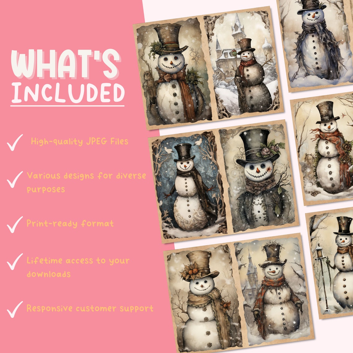 Snowman Junk Journal Pages, Digital Scrapbook Paper Kit, Christmas ...