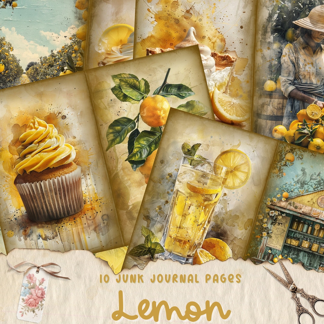 Lemon Junk Journal Pages, Digital Scrapbook Paper Kit, Fruit Printable ...
