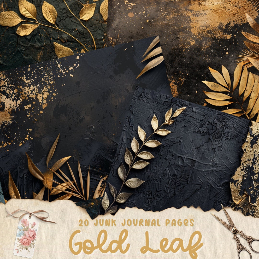 Gold Leaf Mixed Media Junk Journal Art Kit, Digital Papers, Printable ...