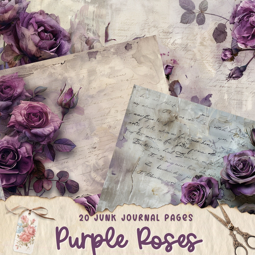 Vintage Purple Rose Junk Journal Page Bundle, Shabby Chic, Printable ...