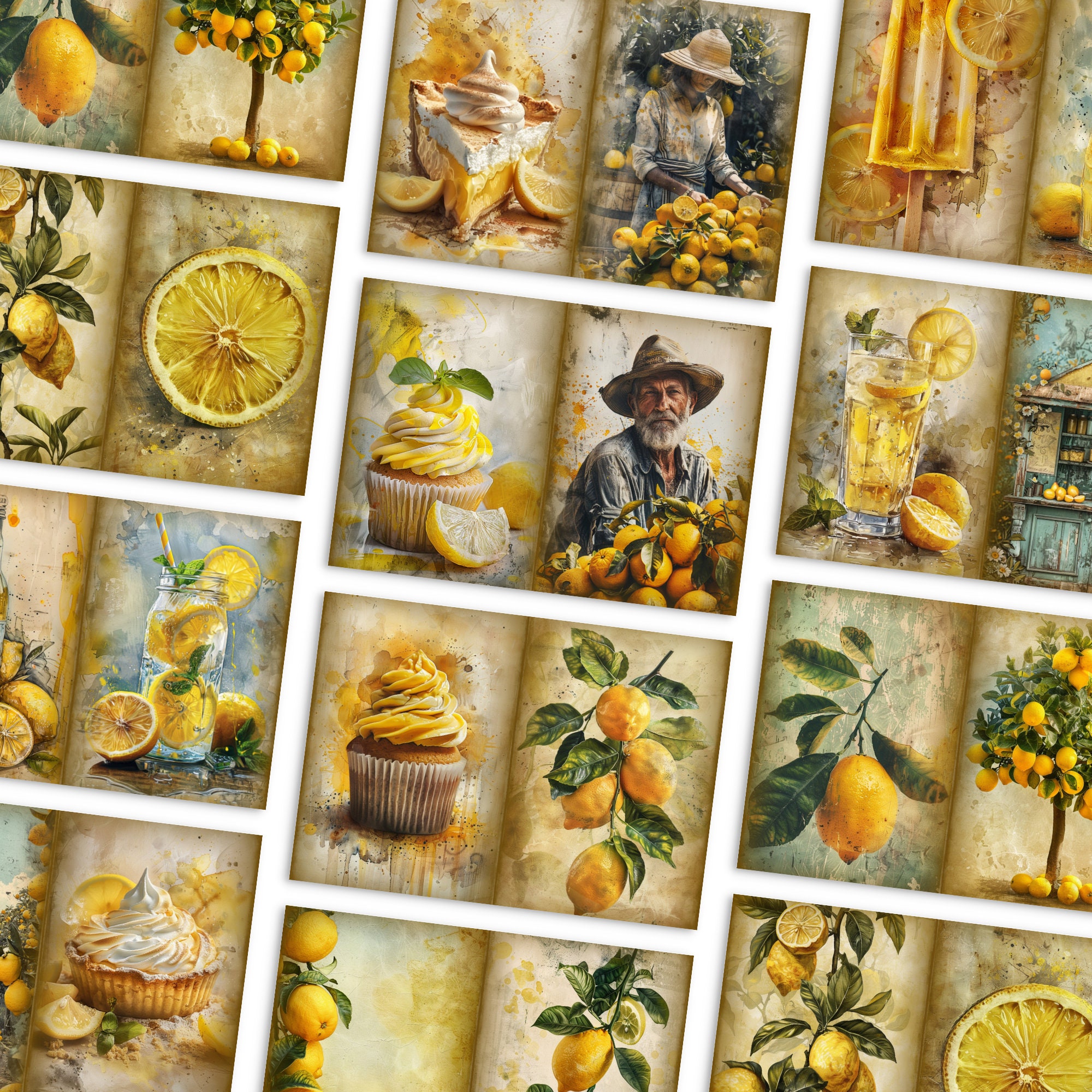Lemon Junk Journal Pages, Digital Scrapbook Paper Kit, Fruit Printable ...