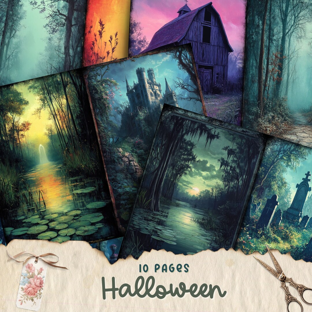 Halloween Junk Journal Pages, Digital Scrapbook Paper Kit, Spooky ...