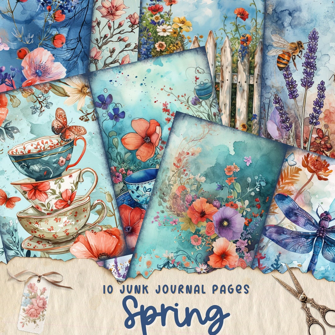 Watercolor Spring Flowers Junk Journal Printable Page, Flowers Junk ...