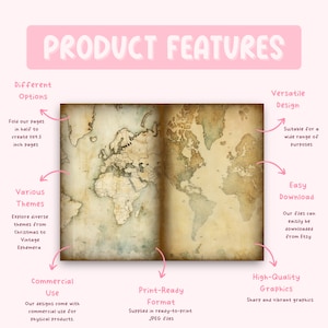 Vintage Map Junk Journal Pages, Printable Antique World Maps, Digital ...