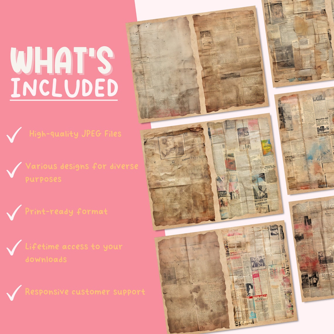 Junk Journal, Old Newspapers, Printable Paper, Newsprint, Digital Kit ...