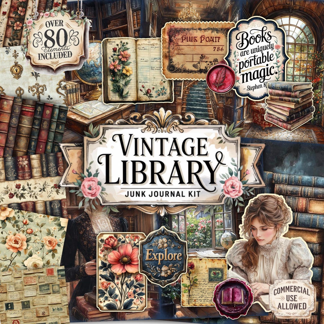 Secret Library Junk Journal Kit, Printable JPG Pages With Ephemera ...