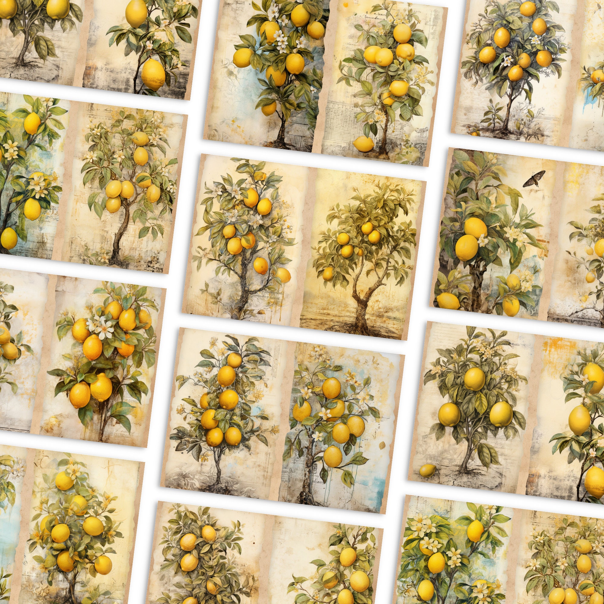 Lemon Tree Junk Journal Pages, Digital Scrapbook Paper Kit, Fruit ...