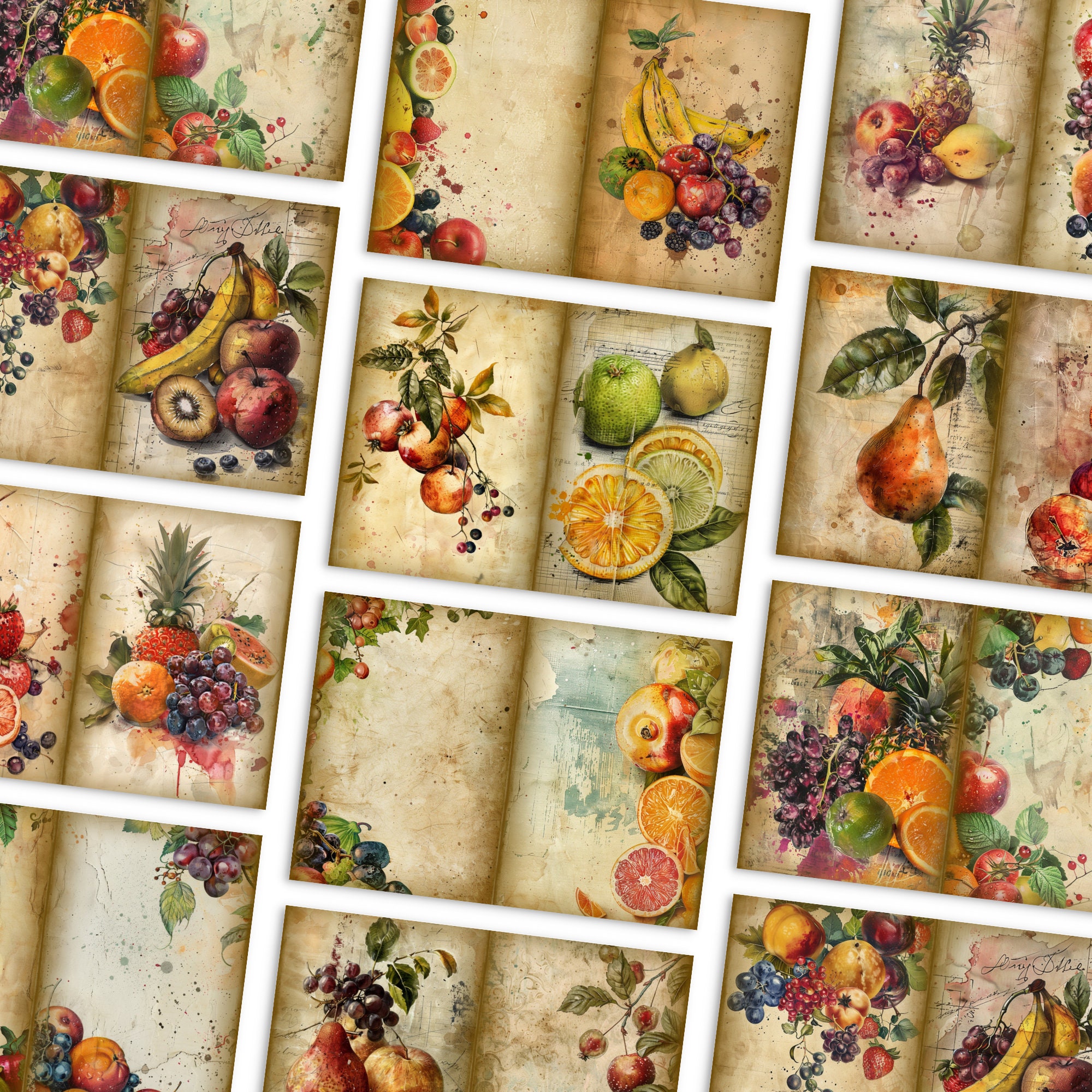 Fruit Junk Journal Pages, Digital Scrapbook Paper Kit, Printable ...