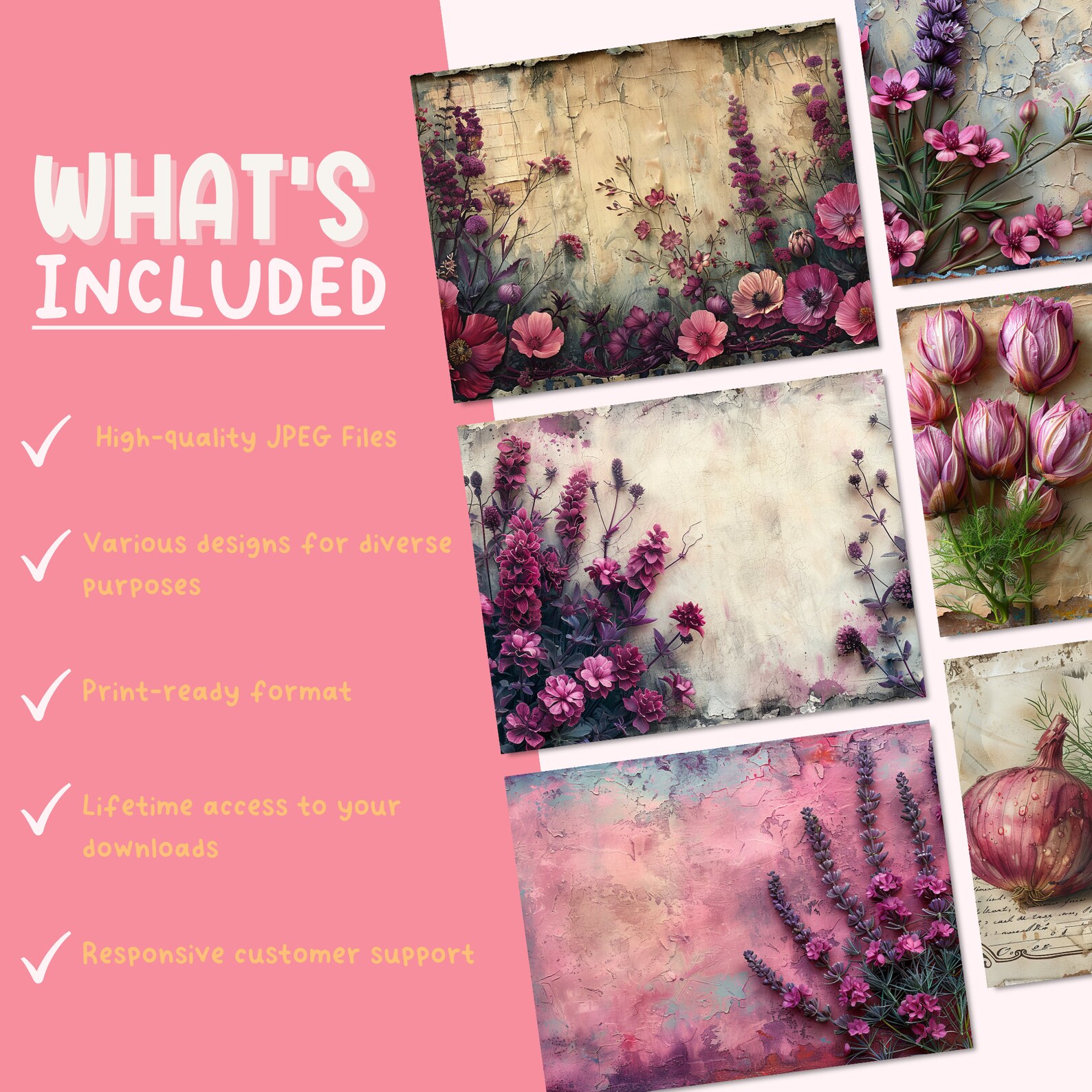 Vintage Botanical Junk Journal Digital Kit, Floral Printable Decorative ...