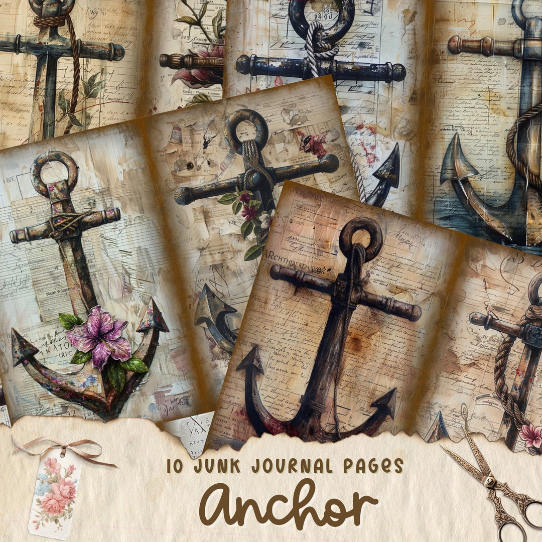 Anchor Junk Journal Pages, Digital Scrapbook Paper Kit, Printable ...