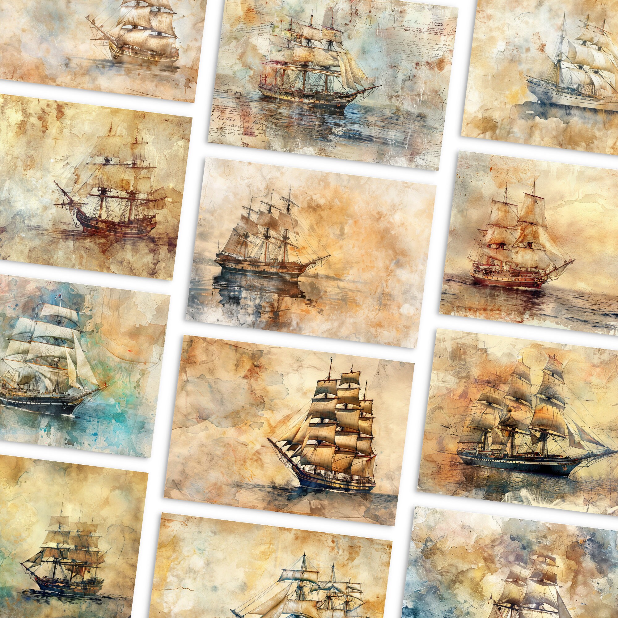 Vintage Ship Junk Journal Pages, Digital Scrapbook Paper Kit, Printable ...