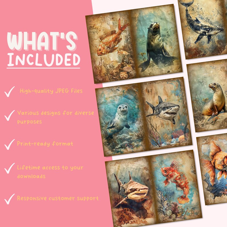 Ocean Animal Junk Journal Bundle, Background Paper, Digital Paper ...