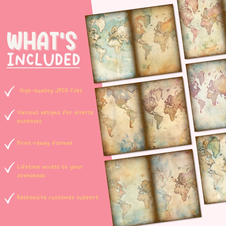 Vintage Map Junk Journal Pages, Printable Antique World Maps, Digital ...