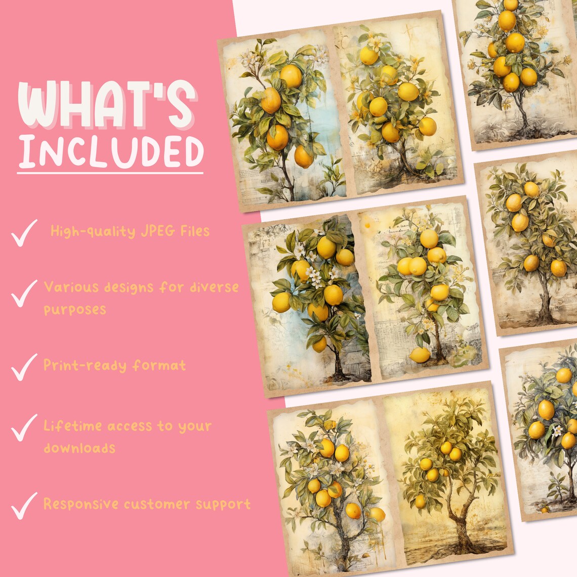 Lemon Tree Junk Journal Pages, Digital Scrapbook Paper Kit, Fruit ...