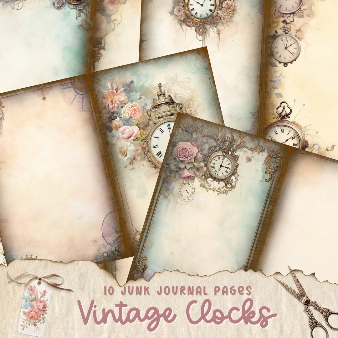 Vintage Clocks, Junk Journal Kit, Tags, Ephemera, My Porch Prints Store ...