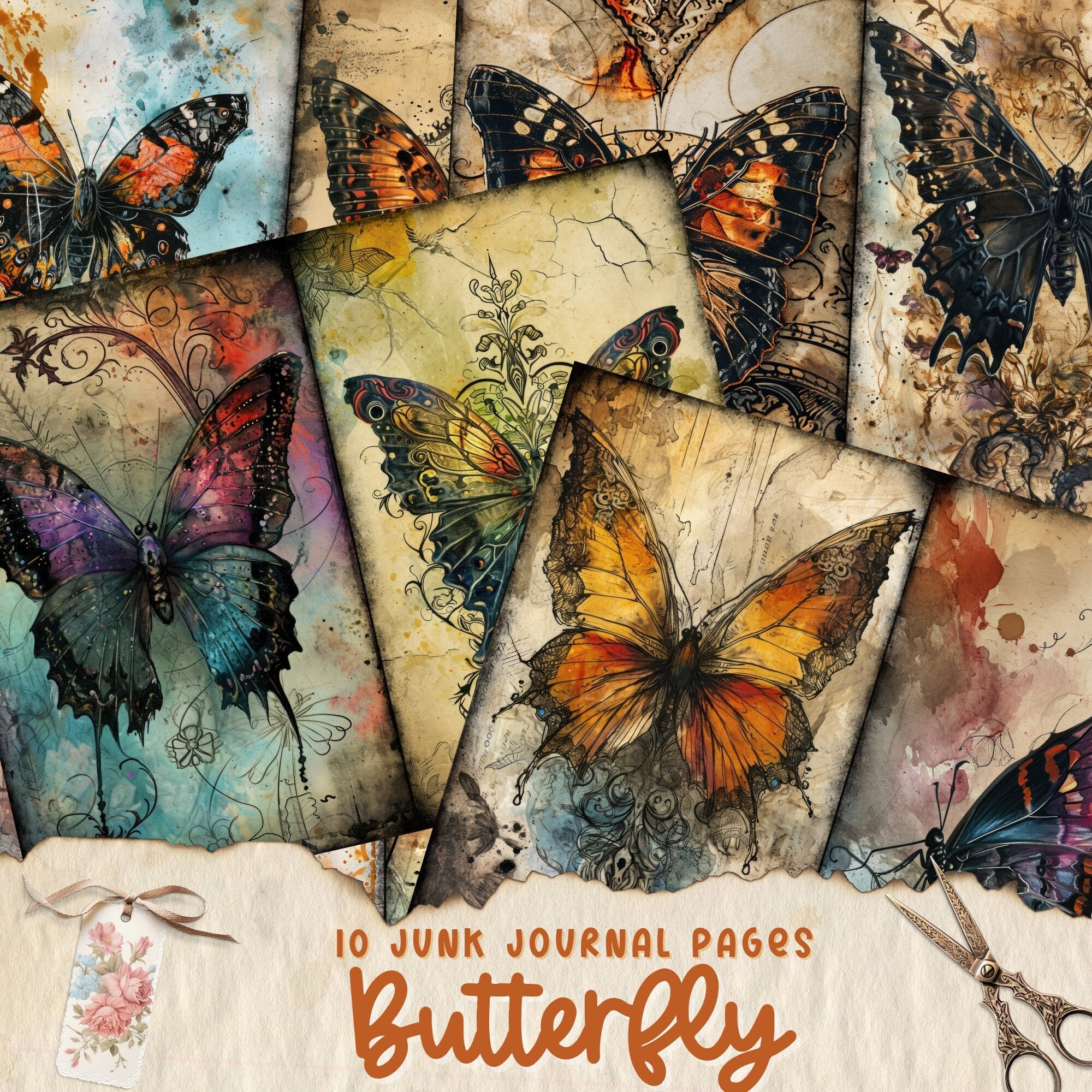 Grunge Butterfly Junk Journal Pages Journal Vintage Half Papers Junk ...