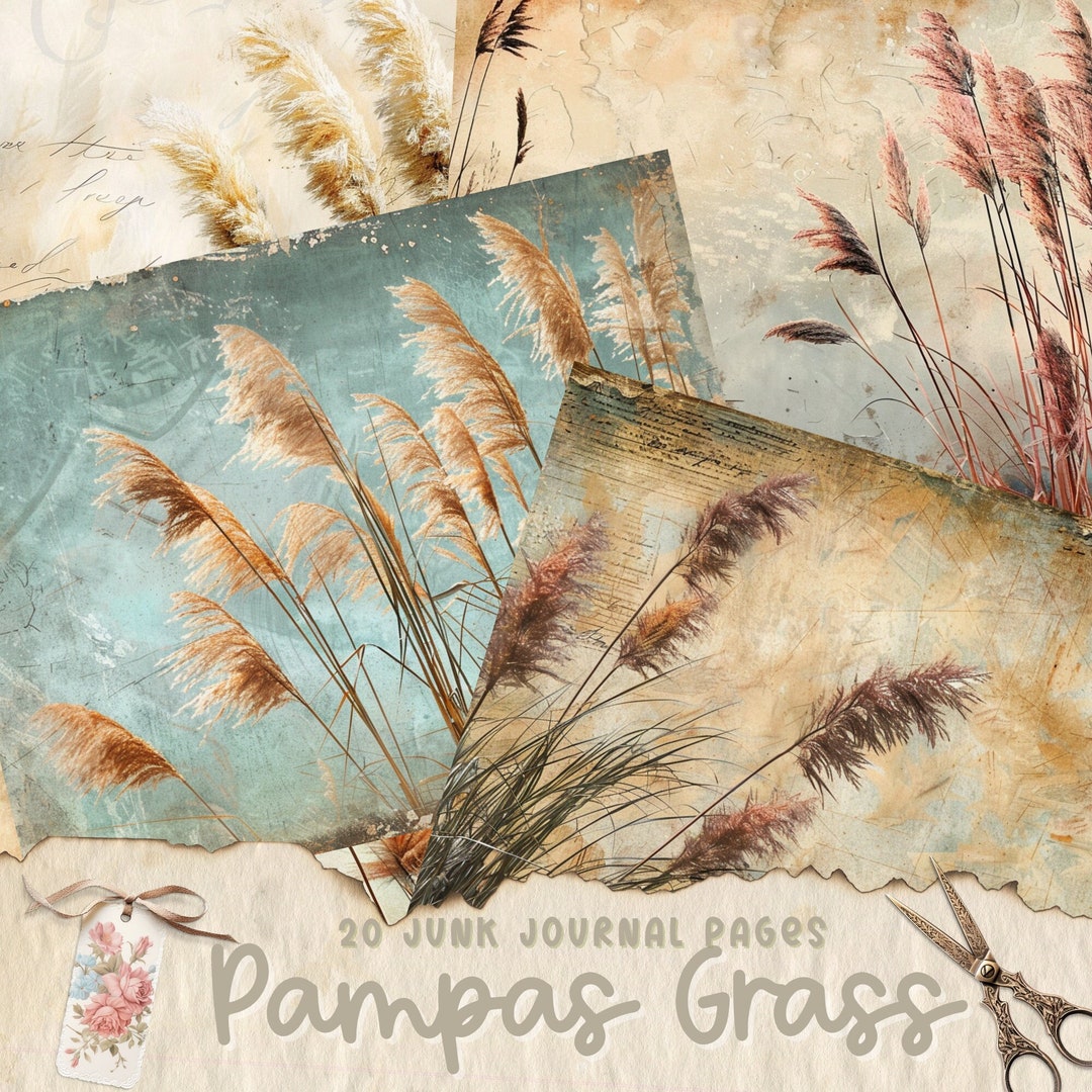 Pampas Grass Junk Journal Printable Pages, Digital Scrapbook Paper Kit ...