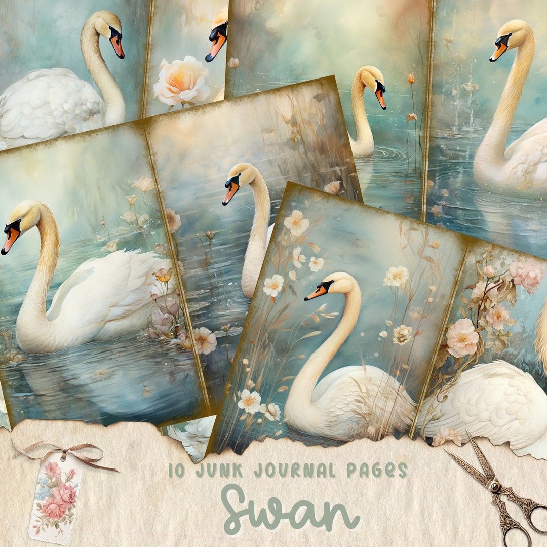 Swan Junk Journal, Watercolor Beautiful Swan Junk Journal Printable ...