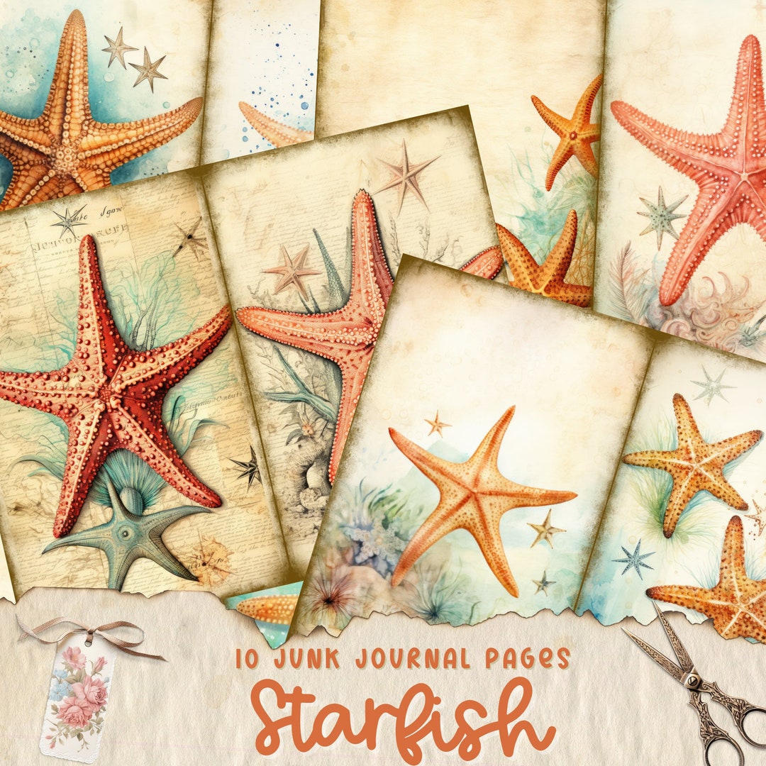 Starfish Junk Journal Pages, Watercolor Sealife Journal Pages Ocean ...