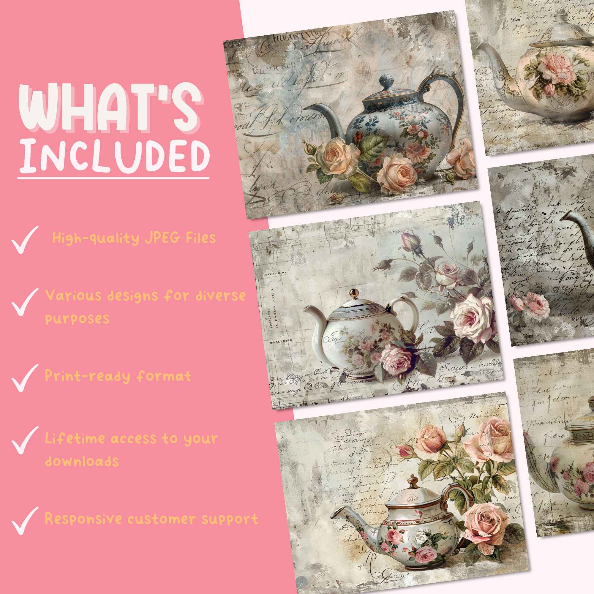 Vintage Teapot Junk Journal Printable Pages, Floral Tea Junk Journal ...