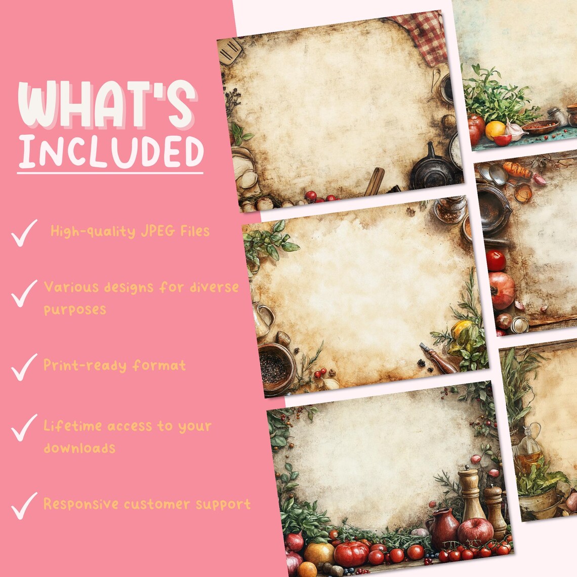 Vintage Cookbook Junk Journal, Watercolor Food Page, Cooking Digital ...